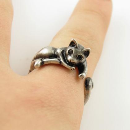 Cute Cat Ring Silver Bronze Cat Wrap Ring Rings Fashon Jewelry on Luulla