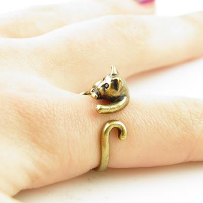 Cute Cat Ring Silver Bronze Cat Wrap Ring Rings Fashon Jewelry on Luulla