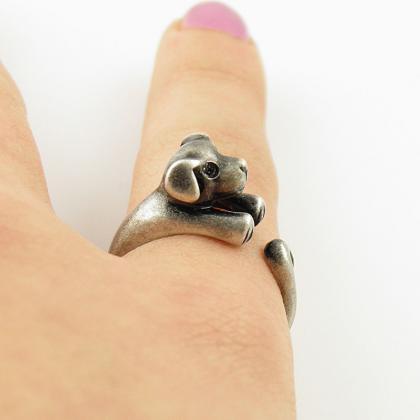 Cute Puppy Dog Doggy Ring Silver Bronze Animal Wrap Ring Rings Fashon ...