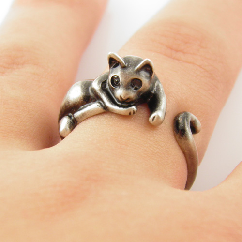 Cute Cat Ring Silver Bronze Cat Wrap Ring Rings Fashon Jewelry on Luulla